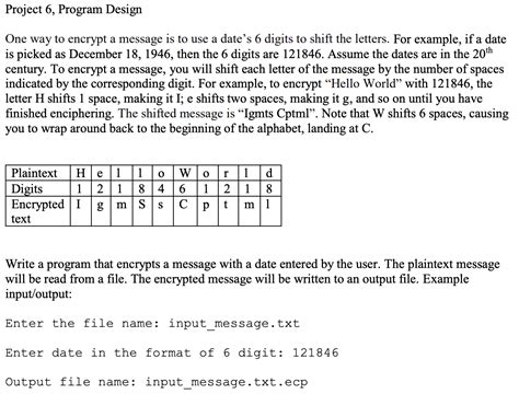 solved project 6 program design one way to encrypt a