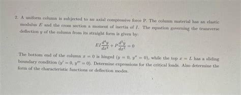 Solved A Uniform Column Is Subjected To An Axial Chegg Com