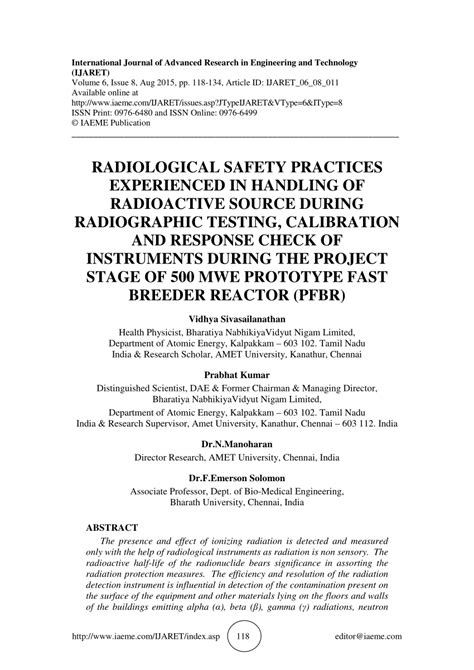 Pdf Radiological Safety Practices Experienced In Handling Of Radioactive Source During Pdf Radiological Safety Practices Experienced In Handling Of Radioactive Source During