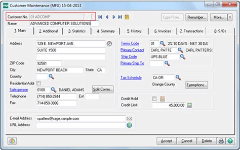 Sage 100 Erps Auto Increment Customer Number