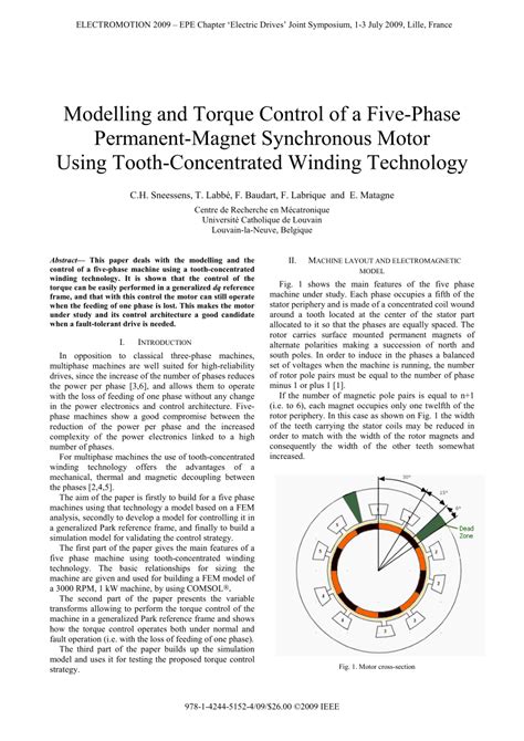 Pdf Modelling And Torque Control Of A Five Phase Permanent Magnet Synchronous Motor Using