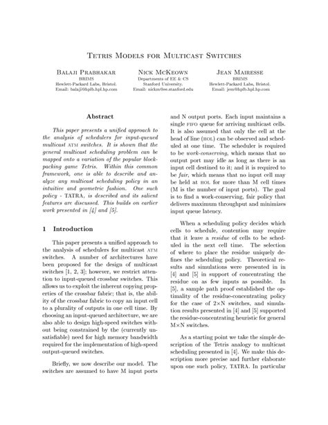 Pdf Tetris Models For Multicast Switches