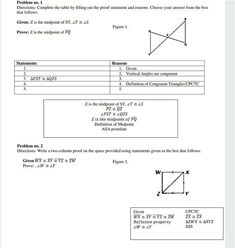 Solved Problem No 1 Directions Complete The Table By Filling Out The Proof Statement And