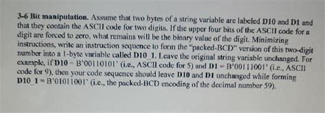 Solved Bit Manipulation Assume That Two Bytes Of A Chegg Com