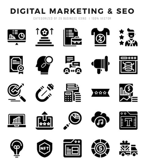 Premium Vector | Digital Marketing SEO Glyph icons Pack vector illustration