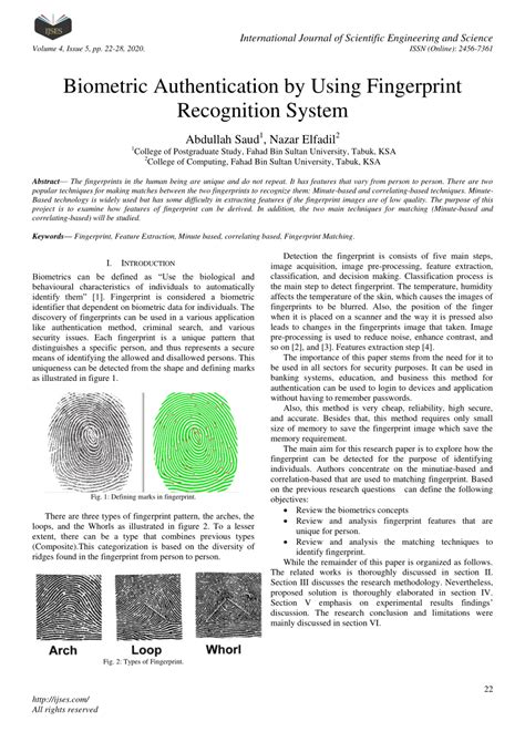 PDF Biometric Authentication By Using Fingerprint Recognition System