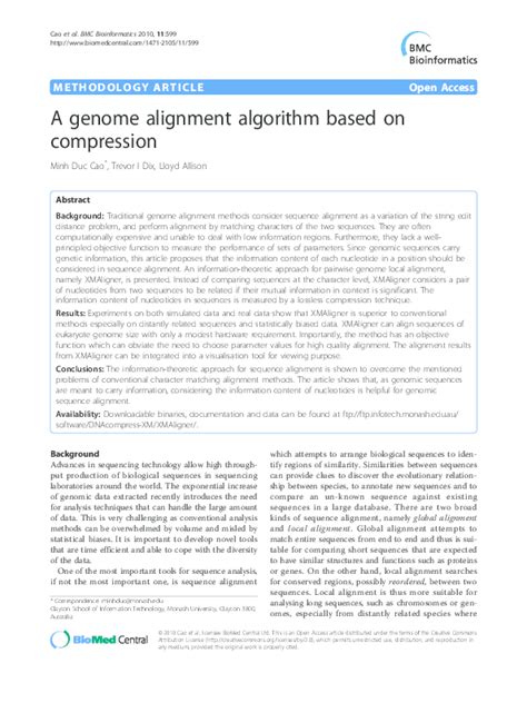 Pdf A Genome Alignment Algorithm Based On Compression