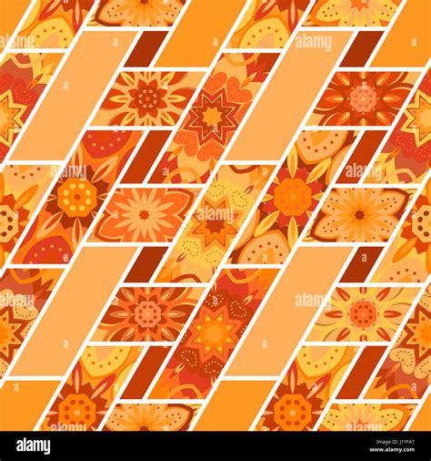 Vector Abstract Seamless Patchwork Pattern With Geometric And Floral Ornaments Stylized Flowers
