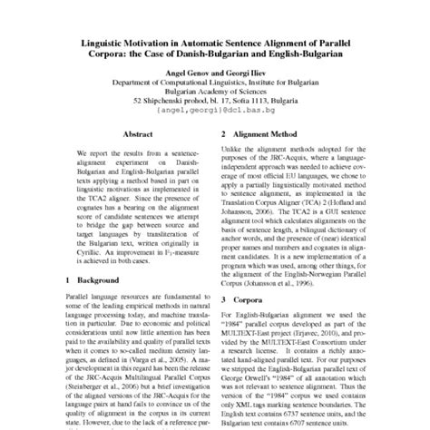 Linguistic Motivation In Automatic Sentence Alignment Of Parallel