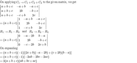 Using properties of determinants, prove that 3a - a+b - a+c la-b 3b c- b = 3(a + b + c)(ab ...