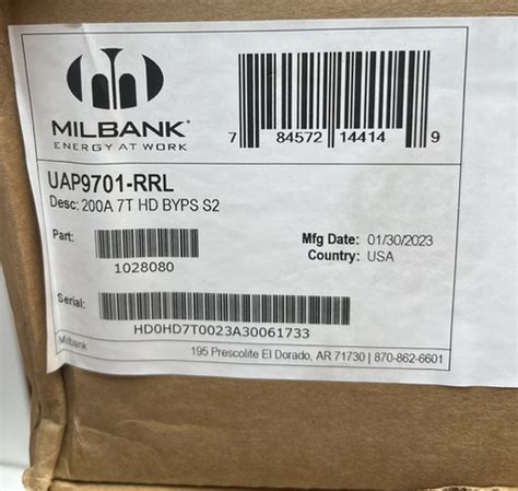 Milbank 200 Amp 3 Phase 7 Jaw Lever Bypass Meter Socket Bse Aluminum Uap9701 Rrl Excel