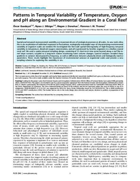 Pdf Patterns In Temporal Variability Of Temperature Oxygen And Ph Along An Environmental