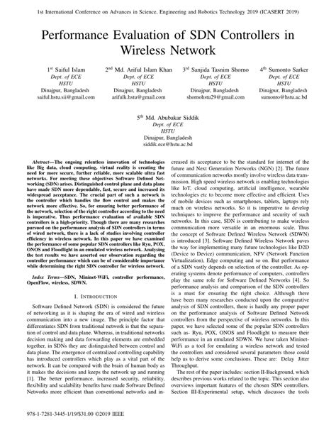 Pdf Performance Evaluation Of Sdn Controllers In Wireless Network