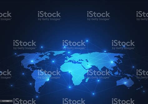 글로벌 네트워크 연결입니다 세계 지도 포인트와 라인 구성의 개념은 글로벌 비즈니스 벡터 일러스트 레이 션 3차원 형태에 대한