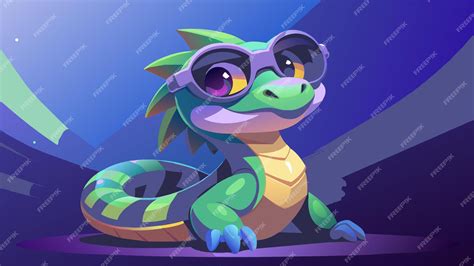 A Transparant Background Watercolor Cute Snake Illustration Cartoon Green Python In Sunglasses