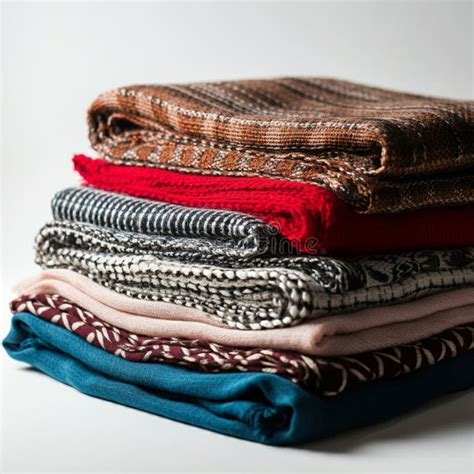 A Stack Of Neatly Folded Textiles In Various Colors And Patterns
