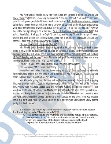 To Kill A Mockingbird Chapter 24 Close Reading Worksheet Teaching