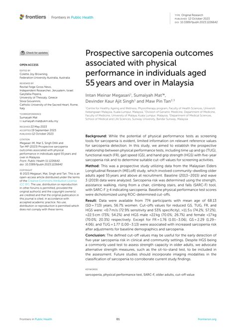 Pdf Prospective Sarcopenia Outcomes Associated With Physical Performance In Individuals Aged