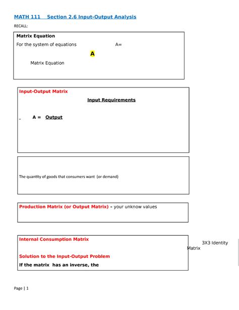 26 Input Output Analysis Math 111 Section 2 Input Output Analysis