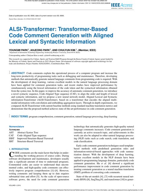 Pdf Alsi Transformer Transformer Based Code Comment Generation With