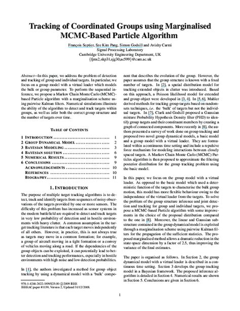 Pdf Tracking Of Coordinated Groups Using Marginalised Mcmc Based