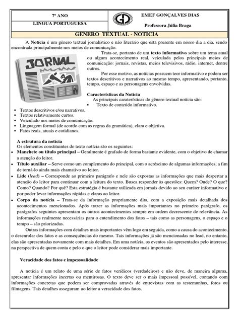 7º Ano Gênero Textual Notícia Parte 1 Pdf