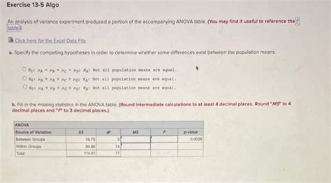 Solved Exercise 13 5 Algo An Analysis Of Variance Experiment