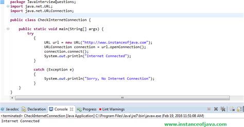 How To Check Internet Connection Using Java InstanceOfJava