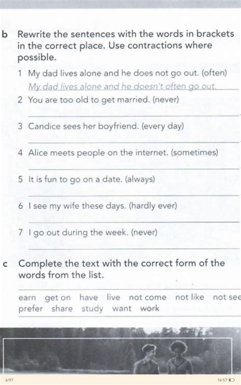 Rewrite The Sentences With The Words In Brackets In The Correct Place Use Contractions Where