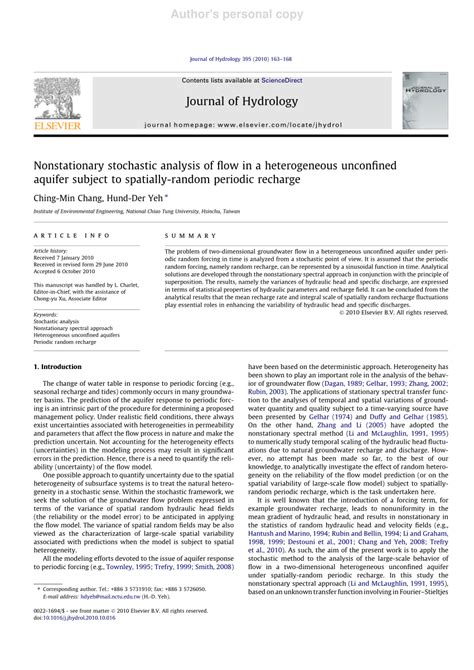 Pdf Nonstationary Stochastic Analysis Of Flow In A Heterogeneous Unconfined Aquifer Subject To