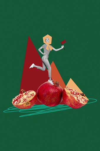 크리 에이 티브 아트 스케치 이미지 콜라주 행복 소녀 실행 석류 씨앗 열대 식사 유기 말린 입고 머리 스카프 깃대 20 24세에 대한 스톡 사진 및 기타 이미지 Istock