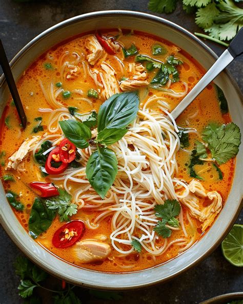 Spicy Thai Red Curry Chicken Soup With Rice Noodles My Homemade Cooking