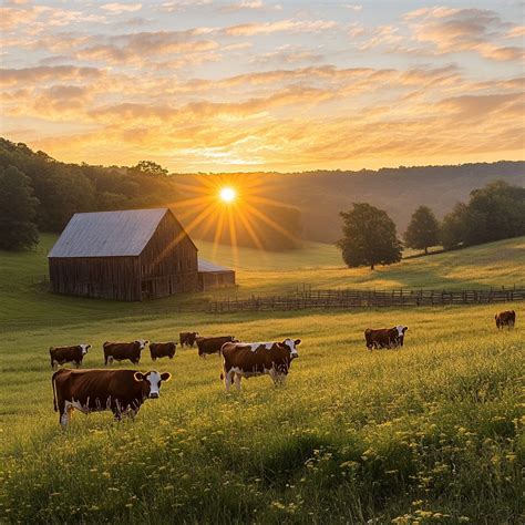 Free Sunrise Over Farm Image Sunrise Farm Cows Download At Stockcake