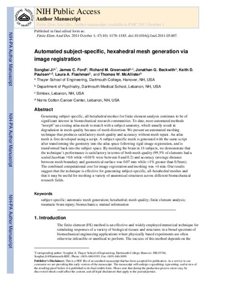 Pdf Automated Subject Specific Hexahedral Mesh Generation Via Image Registration