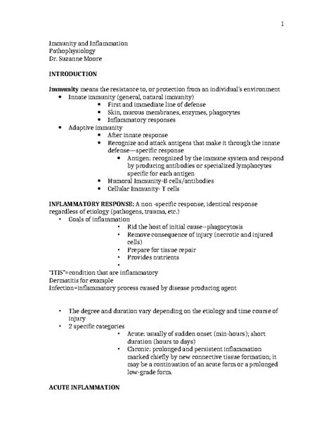 Immunity And Inflammation Pathophysiology Overview Course Code Not