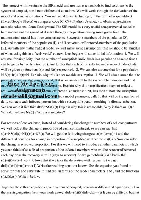 This Project Will Investigate The Sir Model And Use Numeric Methods T Pdf