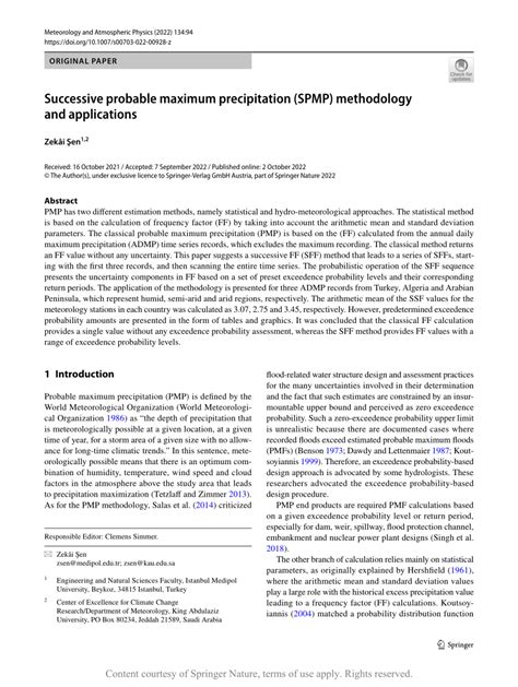 Successive Probable Maximum Precipitation Spmp Methodology And