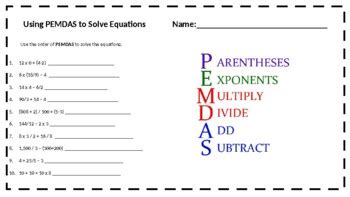 PEMDAS Practice By Studious Shenanigans TPT