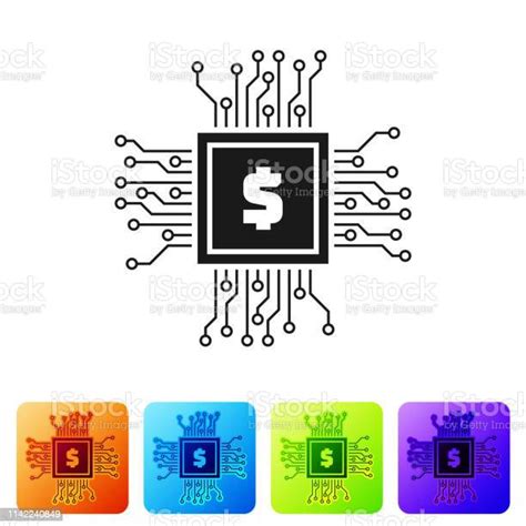 흰색 바탕에 달러 아이콘 블랙 프로세서 칩 Cpu 중앙 처리 장치 마이크로칩 마이크로 회로 컴퓨터 프로세서 칩 색상 사각형