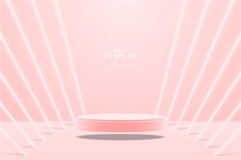 추상적인 분홍색 3d 실린더 연단 받침대는 스튜디오 룸에서 빛나는 네온 튜브 소품과 함께 공중에 떠 있는 사실적인 모습입니다 쇼 화장품을 위한 미래 지향적인 디자인 장면