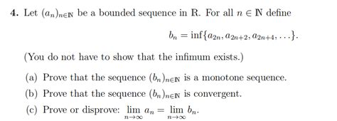 solved let an ninn ﻿be a bounded sequence in r ﻿for all