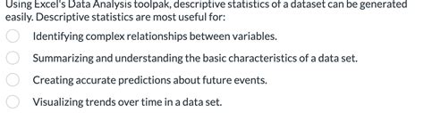 Get Answer Using Excels Data Analysis Toolpak Descriptive