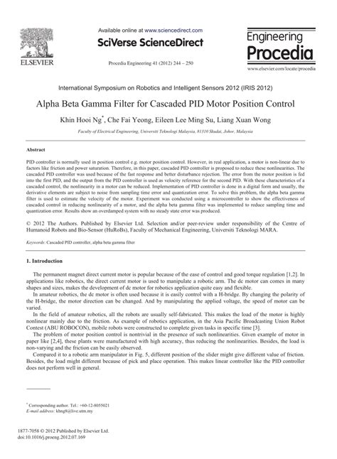 Pdf Alpha Beta Gamma Filter For Cascaded Pid Motor Position Control
