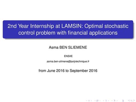 Presentation On Stochastic Control Problem With Financial Applications