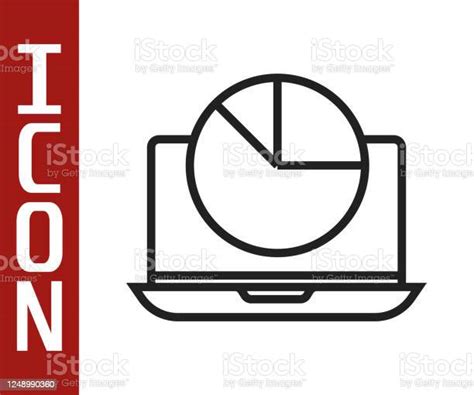 흰색 배경에 격리 된 그래프 차트 아이콘이있는 블랙 라인 랩톱 텍스트 파일 아이콘을 보고합니다 회계 기호 감사 분석 계획 벡터 일러스트레이션 0명에 대한 스톡 벡터 아트 및