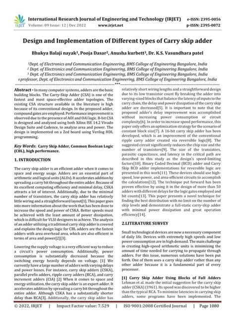 design and implementation of different types of carry skip adder pdf
