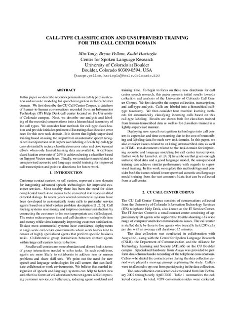 Pdf Call Type Classification And Unsupervised Training For The Call