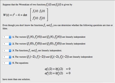 solved suppose that the wronskian of two functions f 1 t