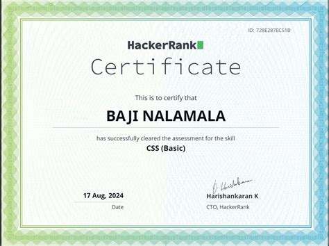 Baji Nalamala On Linkedin Css Certification Hackerrank