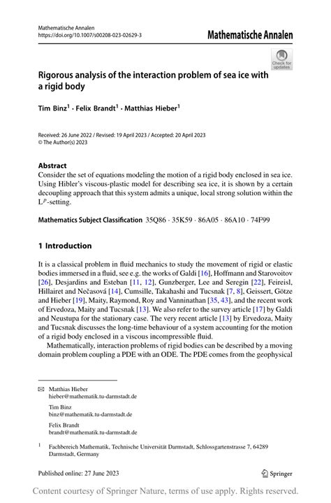 Pdf Rigorous Analysis Of The Interaction Problem Of Sea Ice With A